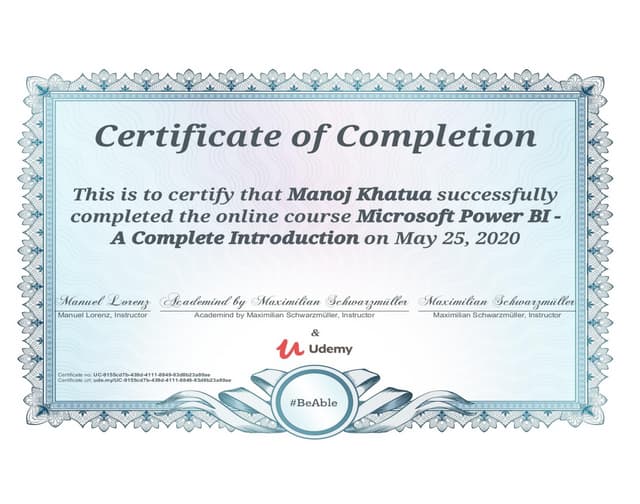 Analyzing And Visualizing Data With Microsoft Power Bi Certification From Udemy Ppt