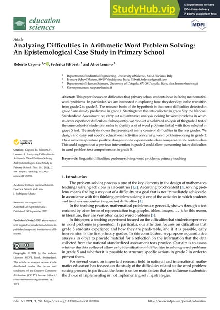 A Cognitive Tool To Support Mathematical Communication In Fraction Word Problem Solving | PDF ...