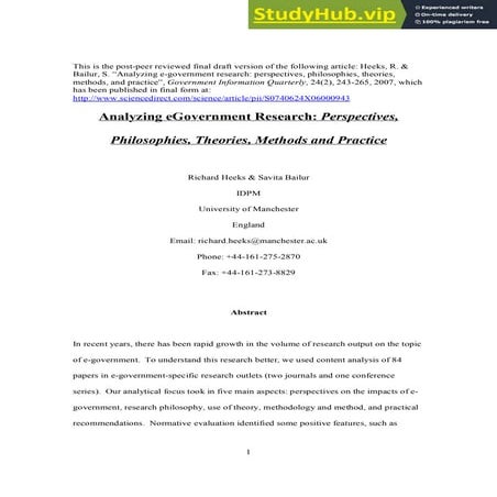 Analyzing E-Government Research Perspectives, Philosophies, Theories ...