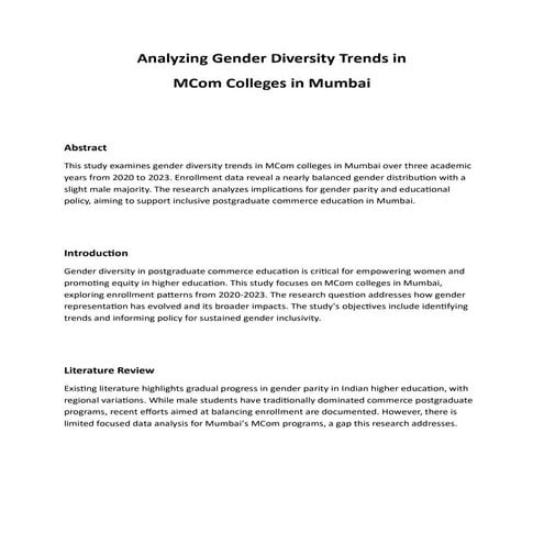 Analyzing Gender Diversity Trends of MCom Colleges in Mumbai | PDF