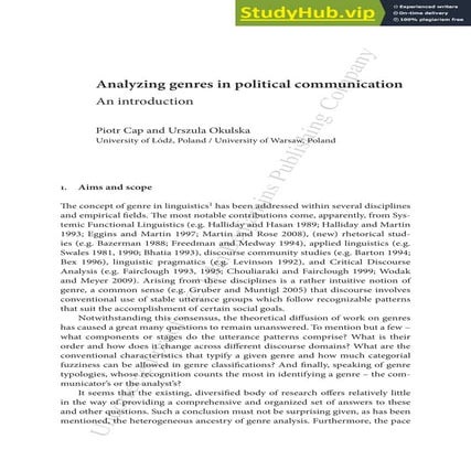 Analyzing Genres In Political Communication An Introduction | PDF