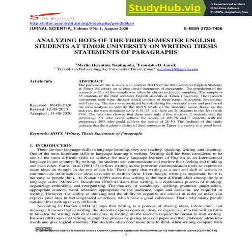 Analyzing Hots Of The Third Semester English Students At Timor ...