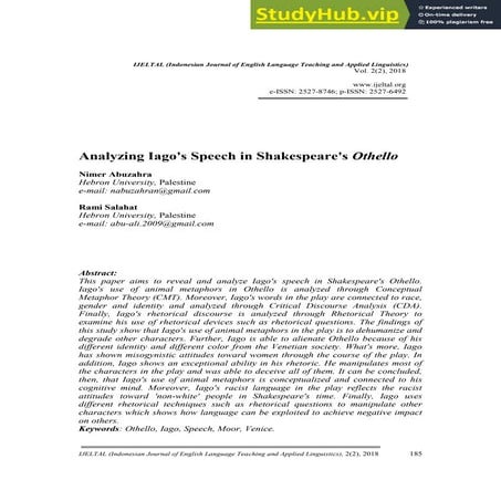 Analyzing Iago S Speech In Shakespeare S Othello | PDF