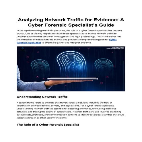 Analyzing Network Traffic For Evidence A Cyber Forensic Specialists
