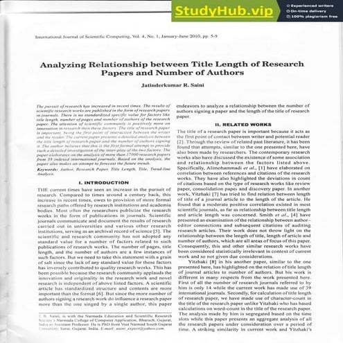 Analyzing Relationship Between Title Length Of Research Papers And ...