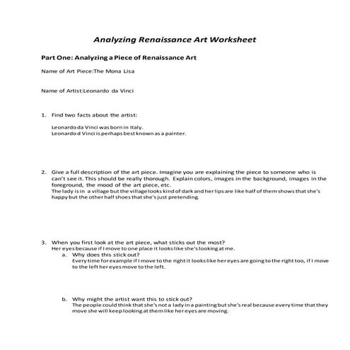 Analyzing renaissance art worksheet alan zurita | DOCX | Design | Fine Art