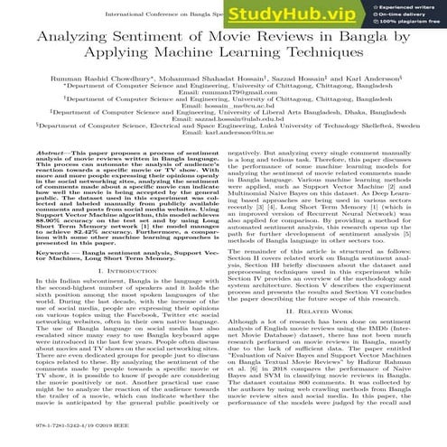 Analyzing Sentiment Of Movie Reviews In Bangla By Applying Machine Learning Techniques | PDF