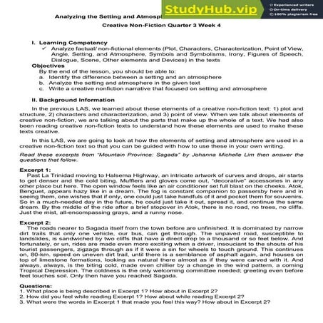 Analyzing The Setting And Atmosphere In A Creative Non.Docx Week | PDF