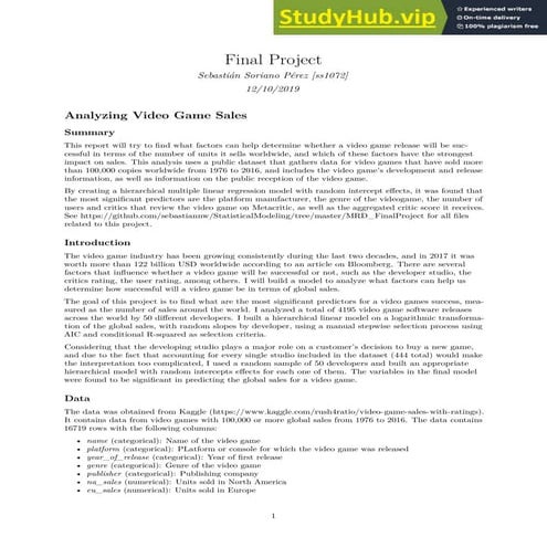 Analyzing Video Game Sales | PDF