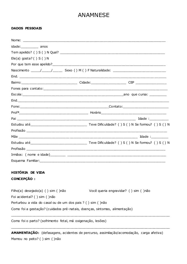 Modelo De Ficha Anamnese