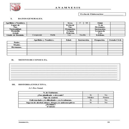 Formato de Anamnesis (Niños) | DOCX