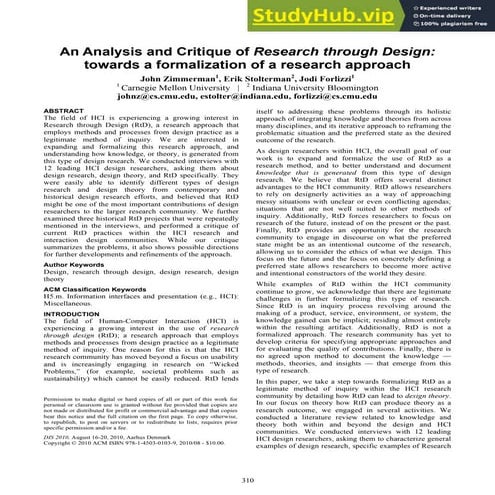 An Analysis And Critique Of Research Through Design Towards A Formalization Of A Research ...