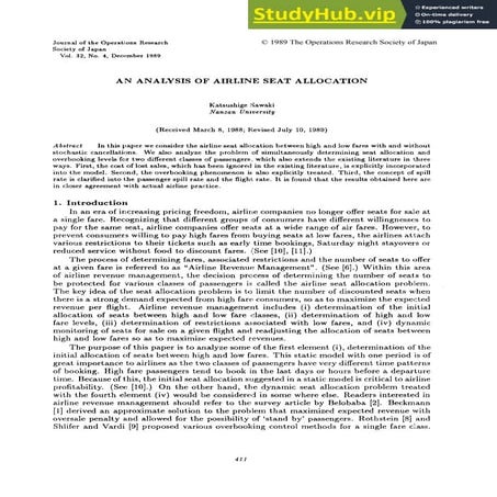 AN ANALYSIS OF AIRLINE SEAT ALLOCATION | PDF