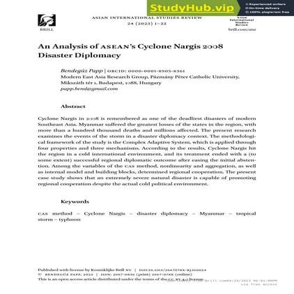 Cyclone Nargis and ASEAN: Promoting a Regional Mechanism in Disaster ...