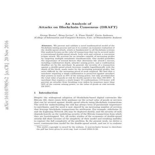 An analysis of attacks on blockchain consensus | PDF