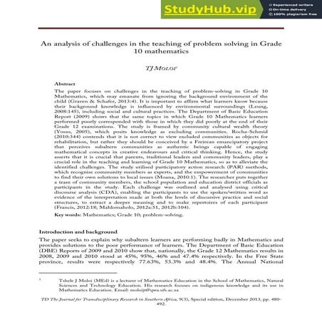 An Analysis Of Challenges In The Teaching Of Problem Solving In Grade ...