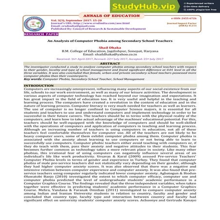 An Analysis Of Computer Phobia Among Secondary School Teachers | PDF