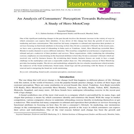 An Analysis Of Consumers Perception Towards Rebranding A Study Of Hero MotoCorp Joyeeta ...