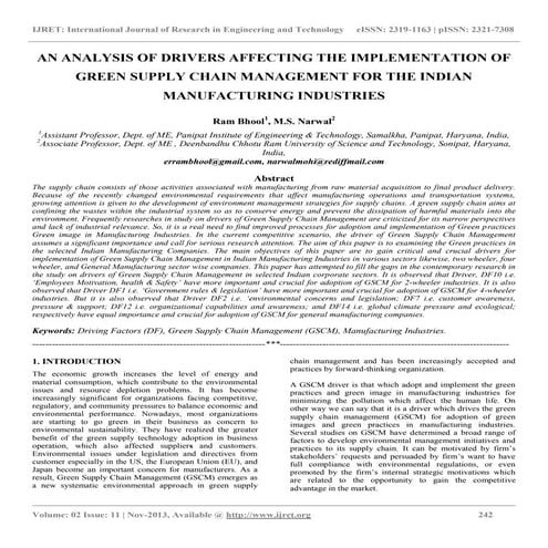 Impact of Green Supply Chain Management Practices on Environment Performance and Competitive ...