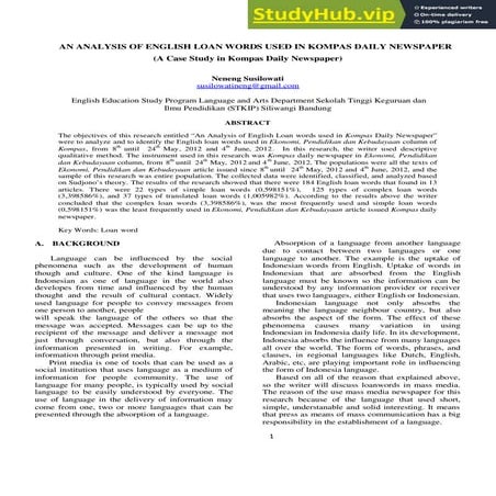 AN ANALYSIS OF ENGLISH LOAN WORDS USED IN KOMPAS DAILY NEWSPAPER (A Case Study In Kompas Daily ...