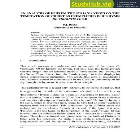 An Analysis Of Ephrem The Syrian S Views On The Temptation Of Christ As Exemplified In His Hymn ...