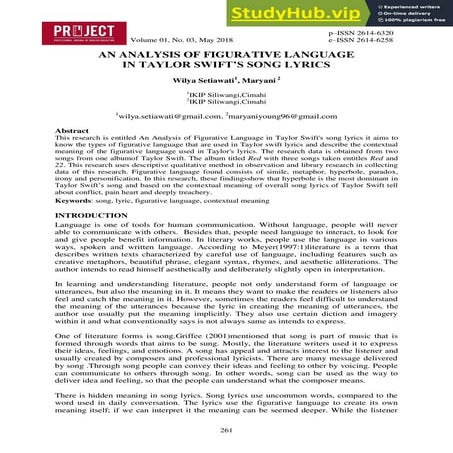 An Analysis Of Figurative Language In Taylor Swift S Song Lyrics | PDF