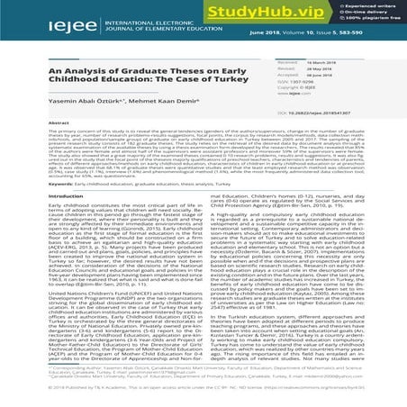 An Analysis Of Graduate Theses On Early Childhood Education The Case Of ...