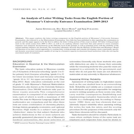 An Analysis Of Letter Writing Tasks From The English Portion Of Myanmar ...