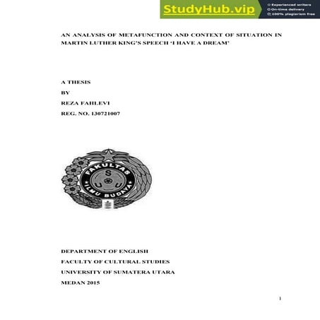 AN ANALYSIS OF METAFUNCTION AND CONTEXT OF SITUATION IN MARTIN LUTHER ...