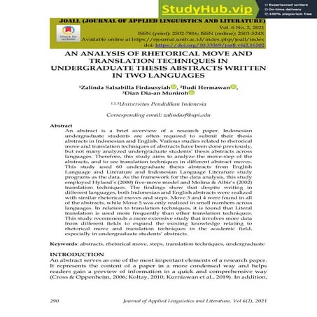 An Analysis Of Rhetorical Move And Translation Techniques In Undergraduate Thesis Abstracts ...