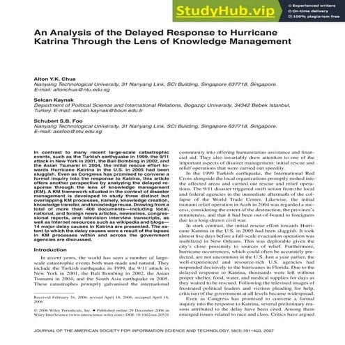 An Analysis Of The Delayed Response To Hurricane Katrina Through The ...