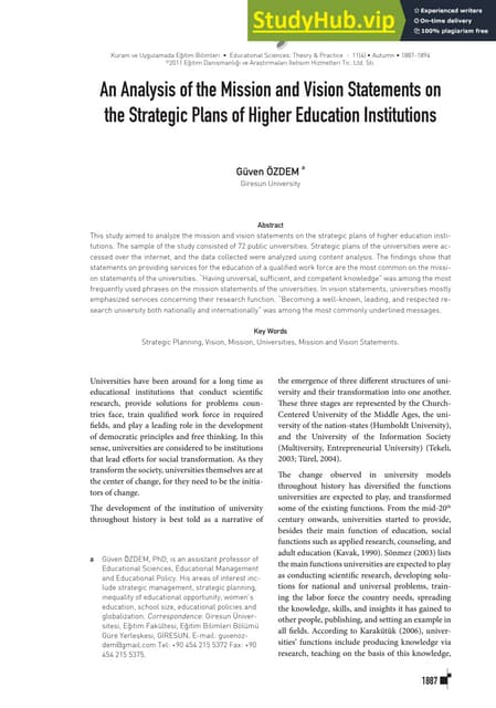 Strategic Planning for Higher Education | PDF