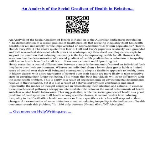 An Analysis Of The Social Gradient Of Health In Relation... | PDF