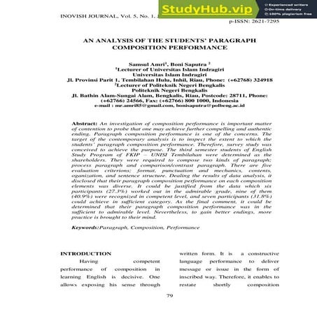 An Analysis Of The Students Paragraph Compositionperformance | PDF