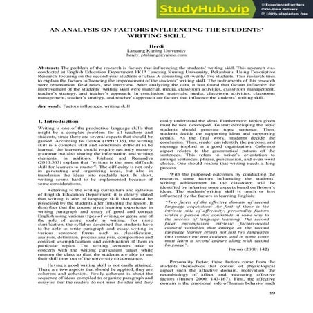 AN ANALYSIS ON FACTORS INFLUENCING THE STUDENTS WRITING SKILL | PDF