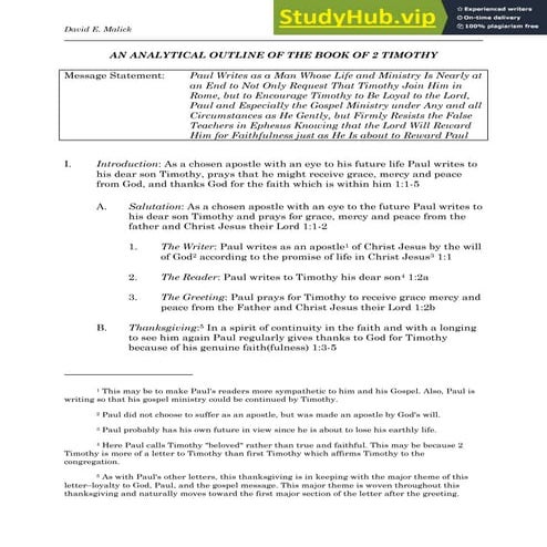 AN ANALYTICAL OUTLINE OF THE BOOK OF 2 TIMOTHY | PDF