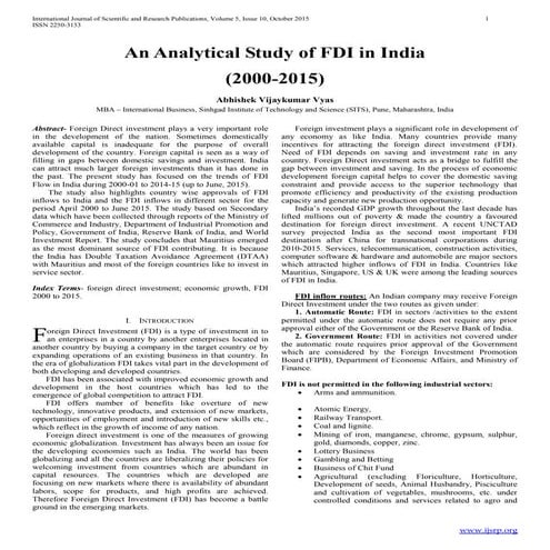 An analytical study of fdi in india (2000 2015) | PDF