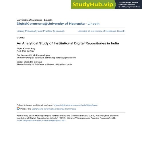 An Analytical Study Of Institutional Digital Repositories In India | PDF