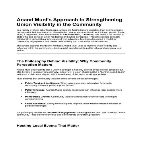 Anand Muni’s Approach to Strengthening Union Visibility in the ...