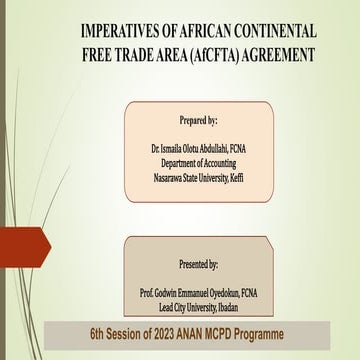 Imperatives of African Continental Free Trade Area (Afcfta) Agreement ...
