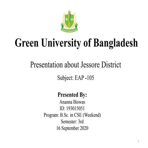 Presentation about Jessore District | PPTX