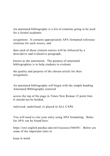 Sample Apa Annotated Outline Annotated Bibliography Examples