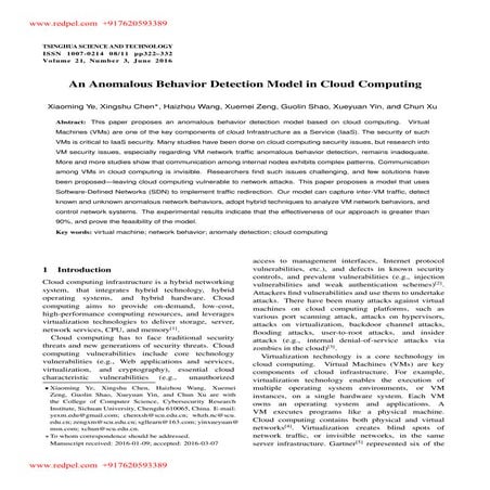 An Anomalous Behavior Detection Model In Cloud Computing Pdf