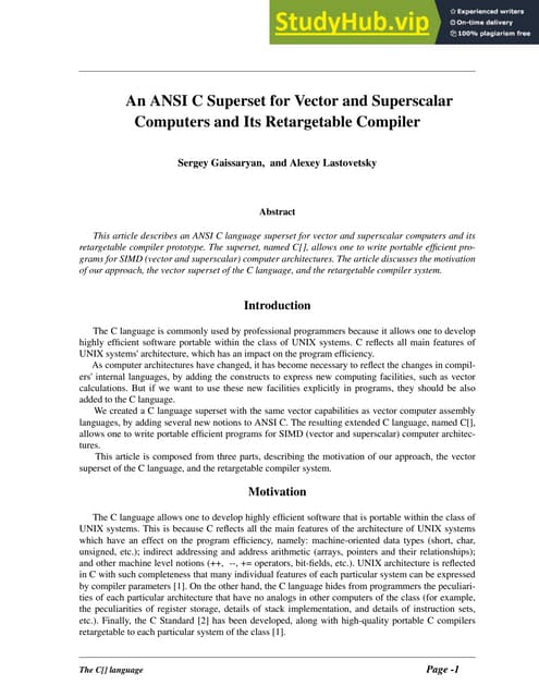 An Ansi C Superset For Vector And Superscalar Computers And Its Retargetable Compiler Pdf