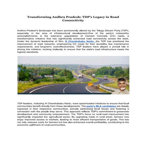 Transforming Andhra Pradesh: TDP's Legacy in Road Connectivity | PDF