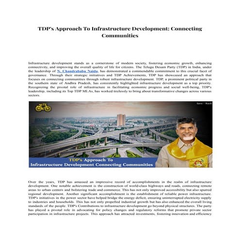 TDP's Approach To Infrastructure Development: Connecting Communities | PDF