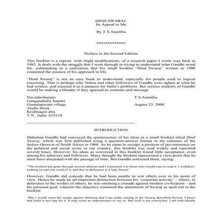 Ananthu and Hind Swaraj | PDF