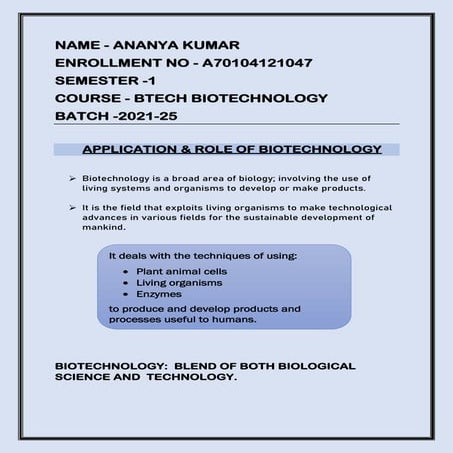 APPLICATIONS OF BIOTECHNOLOGY | PDF