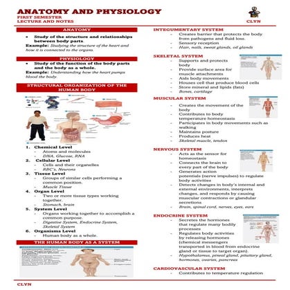 Anatomy and Physiology Reviewer Lesson 1 | PDF