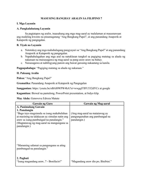 Detailed lesson plan in filipino | PDF